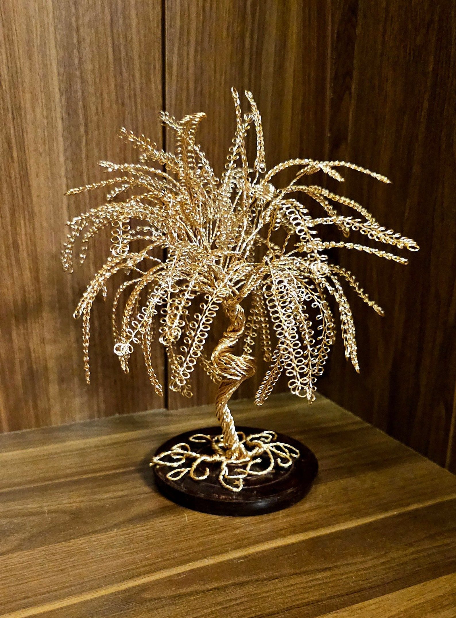 Gold Plated Copper Wire Tree on Wood Base, Palm Tree, Wire Tree ...
