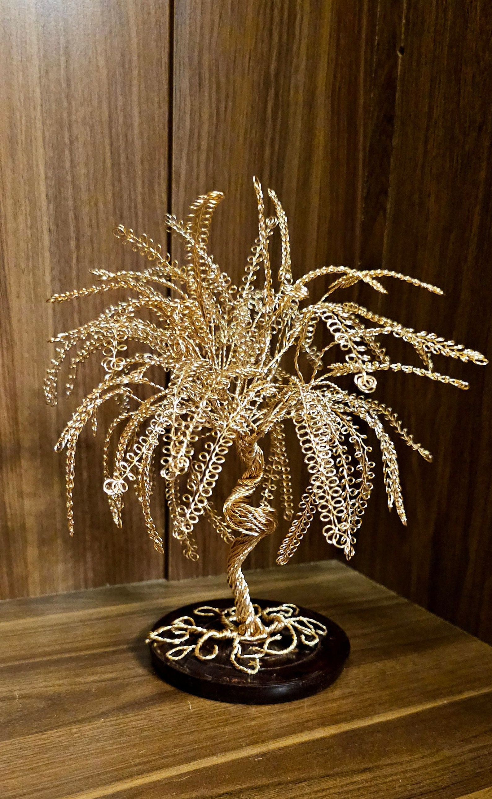 Gold Plated Copper Wire Tree on Wood Base, Palm Tree, Wire Tree ...