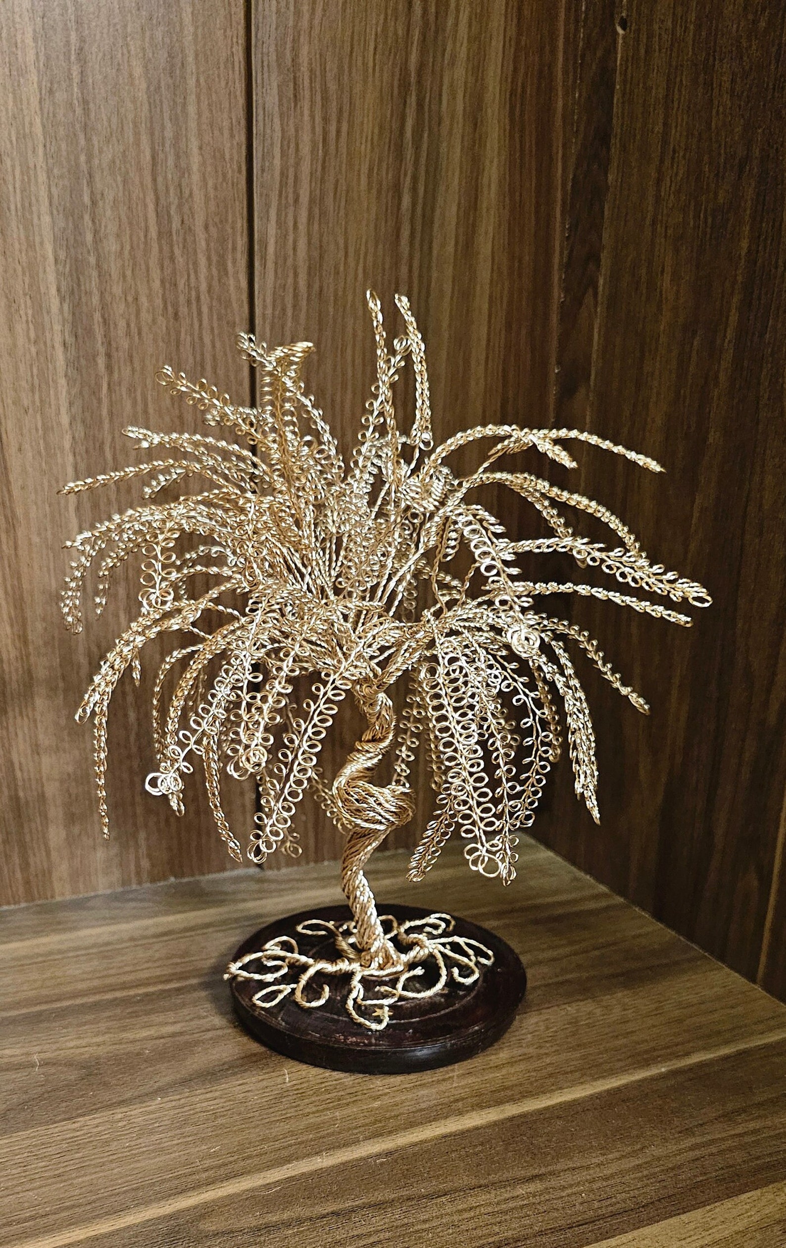 Gold Plated Copper Wire Tree on Wood Base, Palm Tree, Wire Tree ...