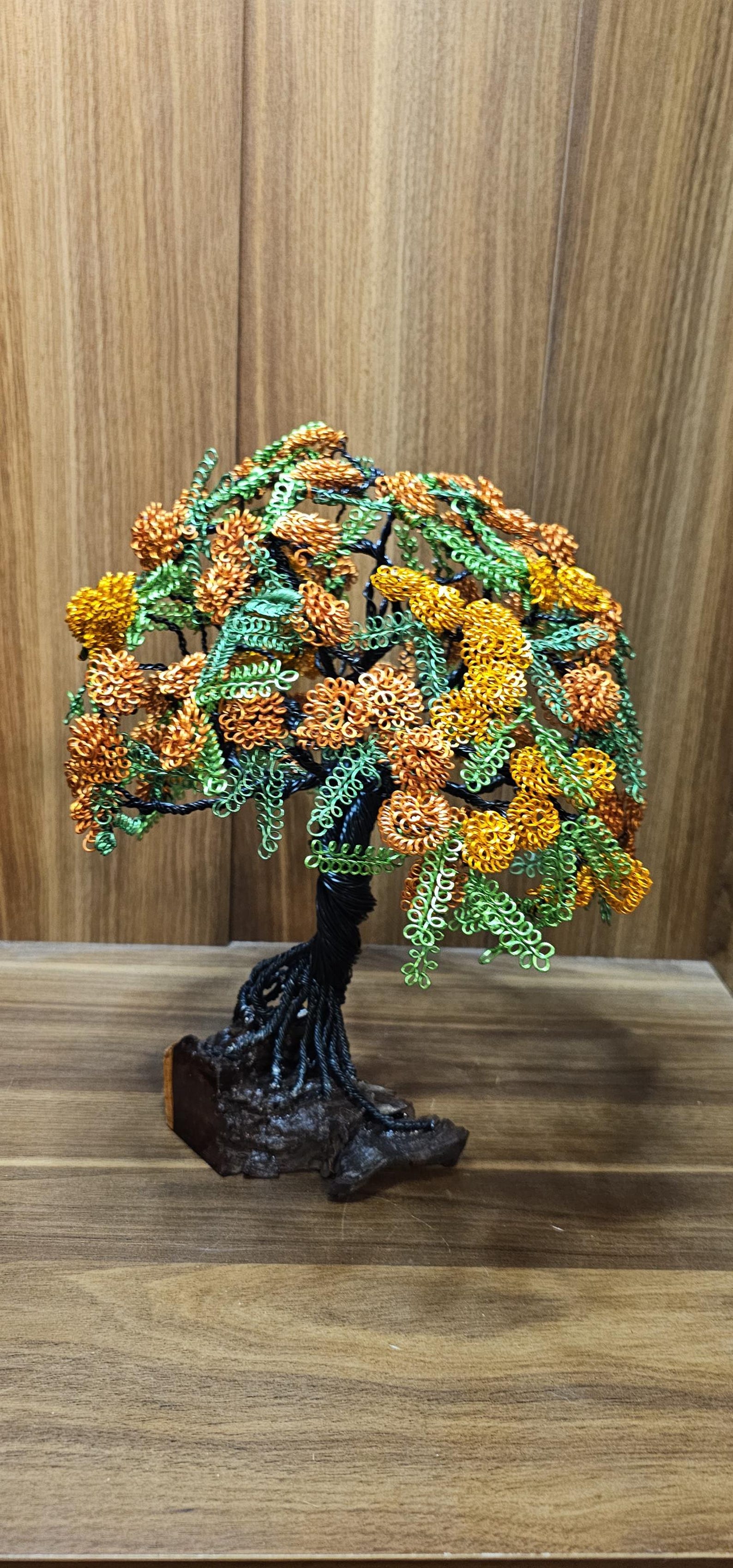 Handmade Aluminum Wire Tree Sculpture, Green and Orange Flowers - Etsy
