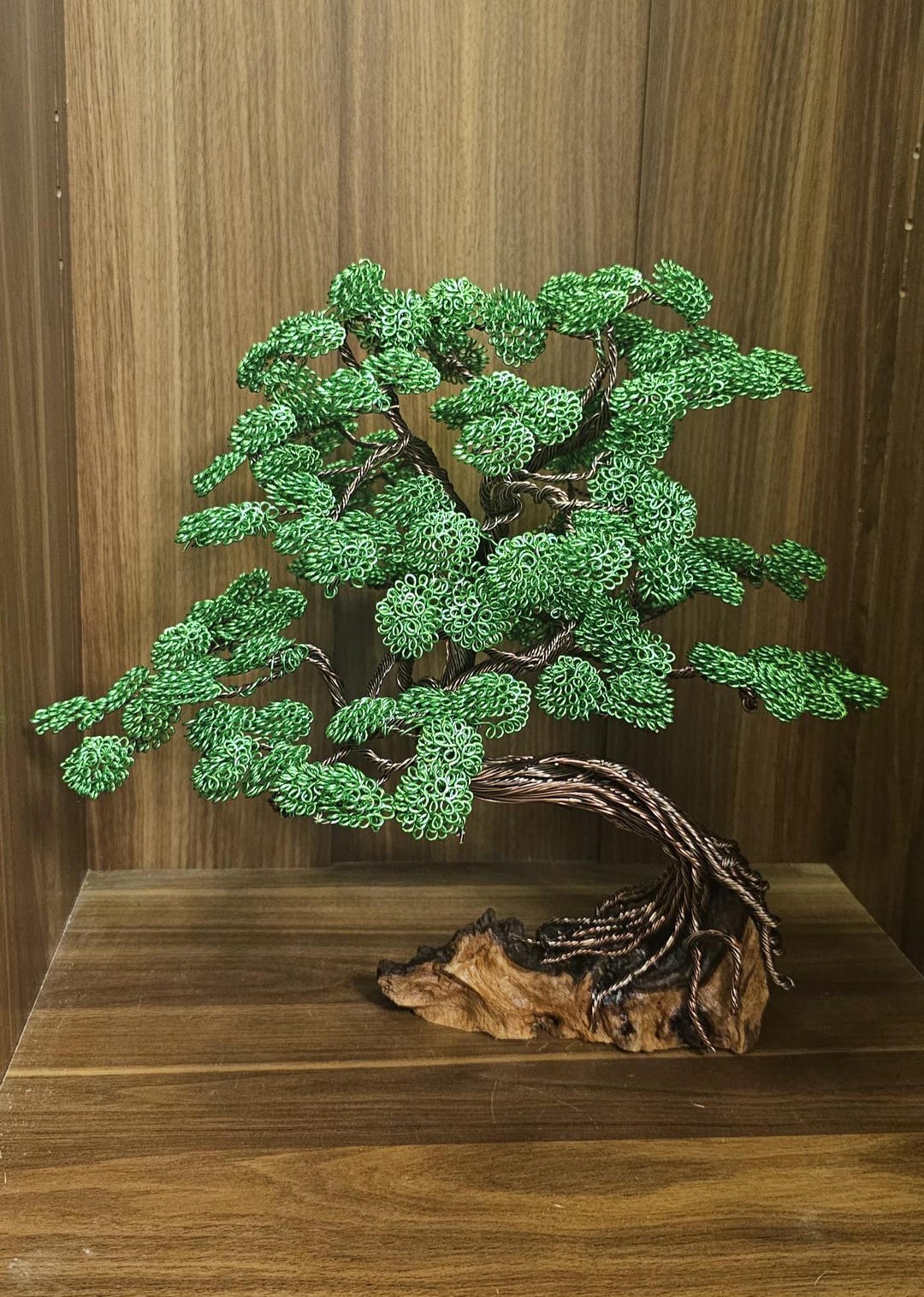 Green Aluminum Wire Tree Sculpture, Wood Base - Etsy