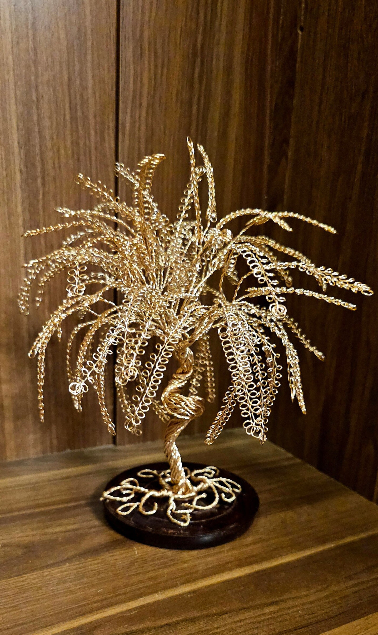 Gold Plated Copper Wire Tree on Wood Base, Palm Tree, Wire Tree ...