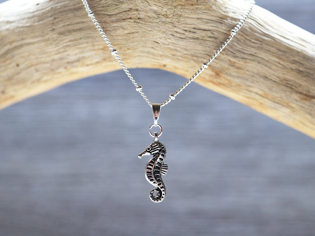 Silver Seahorse Silver Necklace Beach Lover Gift Boho - Etsy