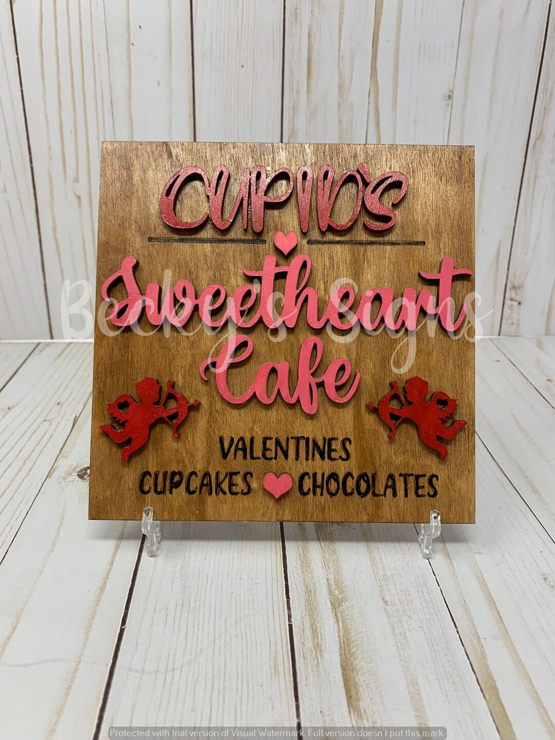 Valentine's Day - Cupid Cafe - Tiered Tray Decor - Wood Sign - 6.5"hx6 ...