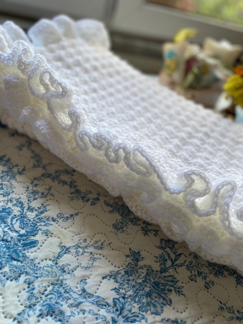 Ruffle Edge Baby Blanket, Crochet Baby Blanket, Baptism Blanket ...