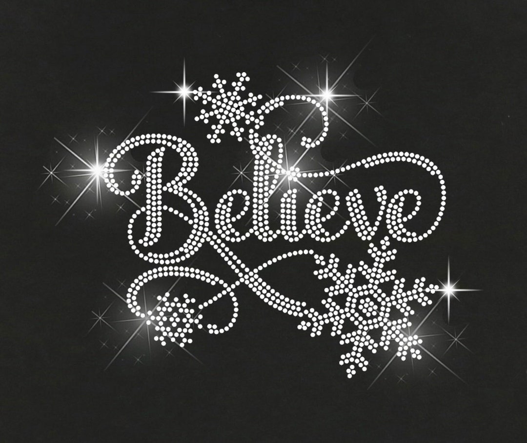 Believe With Snowflakes Rhinestone Bling Transfer / V- Neck T- Shirts ...