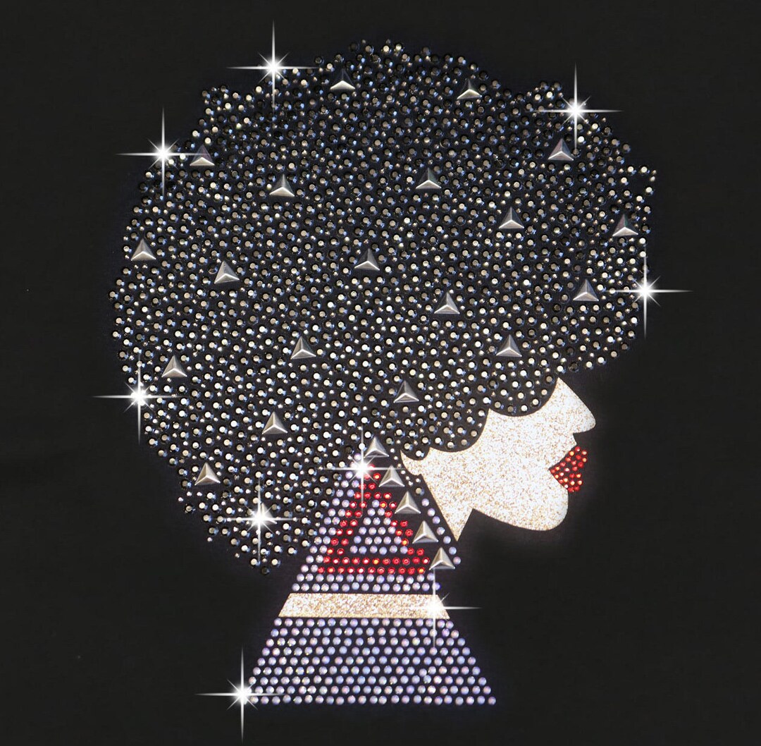 Afro Lady Triangle Rhinestone/ Stud Bling Transfer / Tank Top / V Neck ...