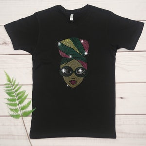 Turban Lady - Green Rhinestone / Studs Bling Tank Top / V- Neck T ...