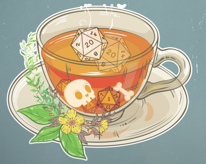 Cute Dnd Tea Sticker, Dnd Stickers, D20 Sticker, Dice Laptop Decal, DND ...