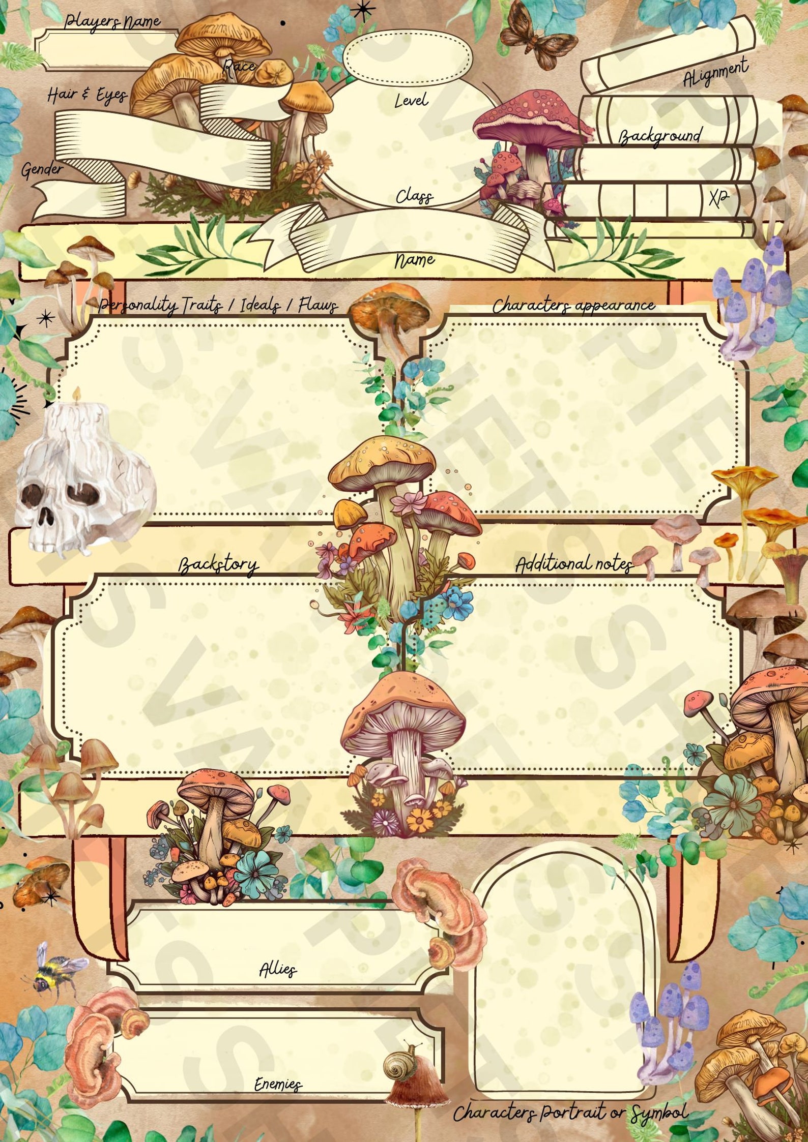 Dnd Printable Character Sheet, Dnd Mushrooms Character Sheet, Dnd ...