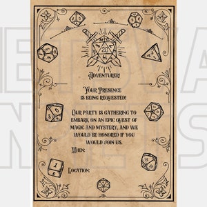 Dnd Printable Invitation, Dnd Party Invitation, Dnd Digital Invitation ...