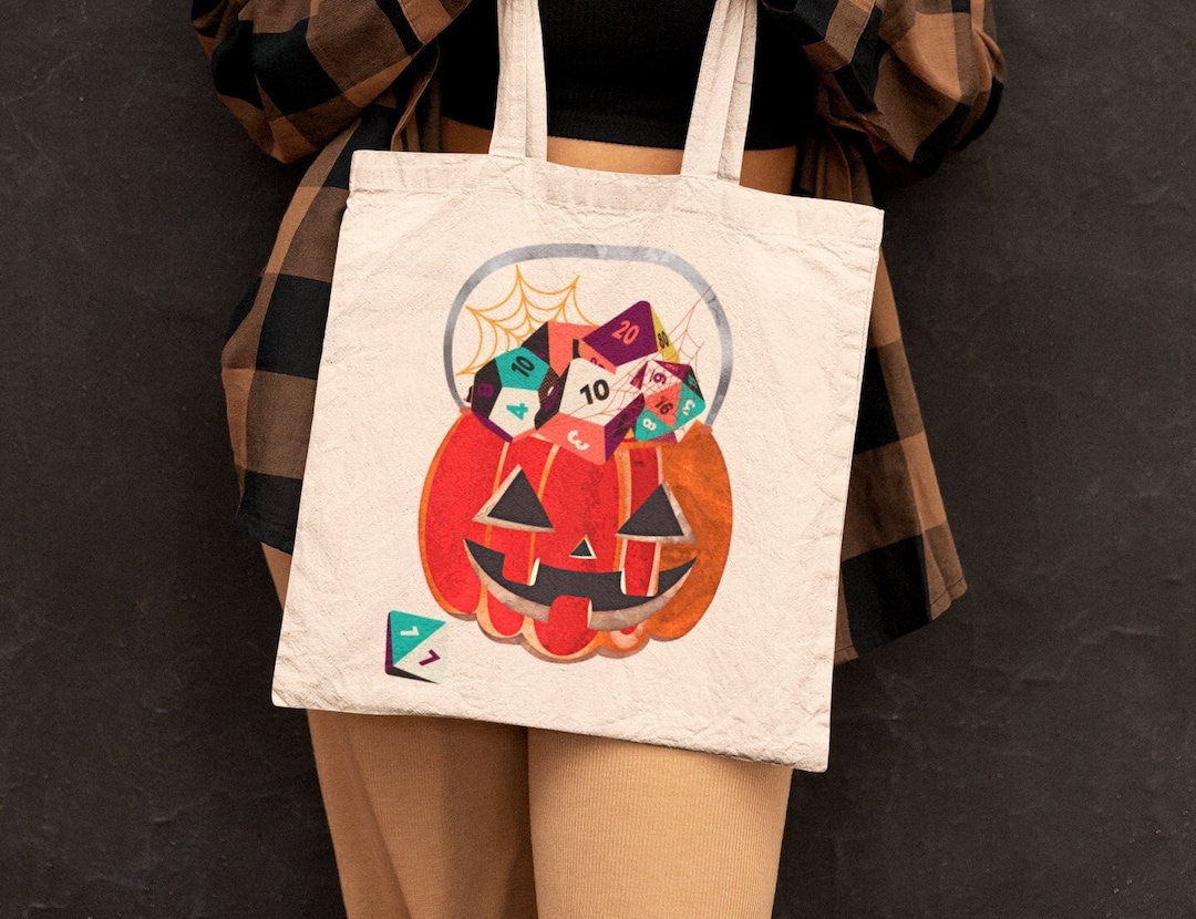 Dnd Tote Bag, Dnd Halloween Bag, Pumpkin and D20 Canvas Tote Bag, Dnd ...