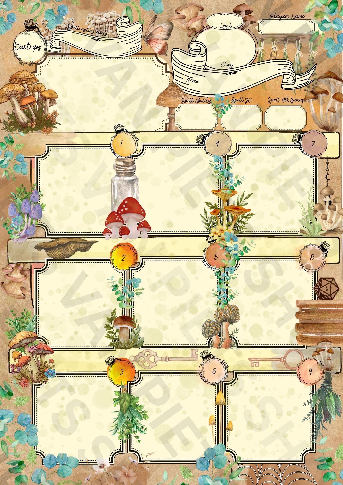 Dnd Mushrooms Character Sheet, Dnd Watercolor Character Sheet, Dnd Art ...