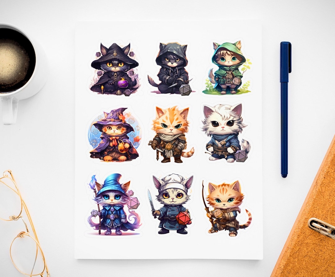 Dnd Cat Sticker, Dnd Cat Decals, Dnd Cats Sticker Sheet, Dnd Cute ...