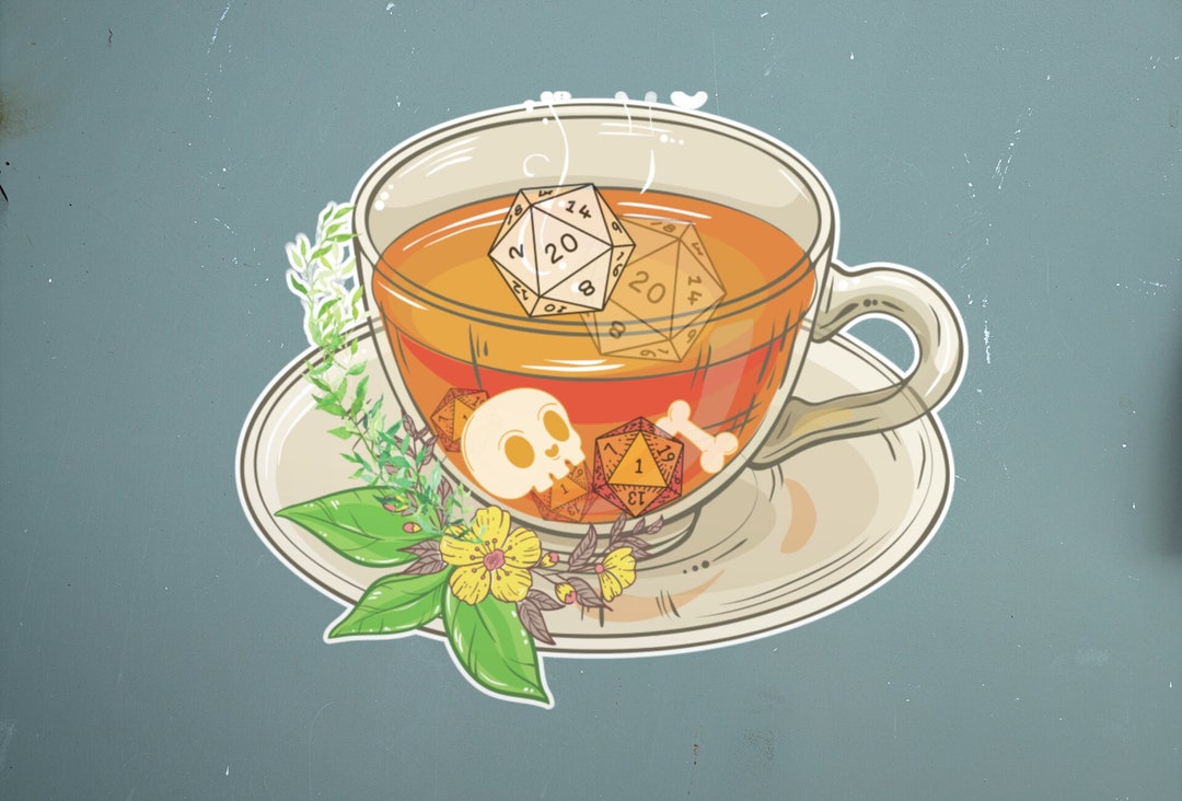 Cute Dnd Tea Sticker, Dnd Stickers, D20 Sticker, Dice Laptop Decal, DND ...