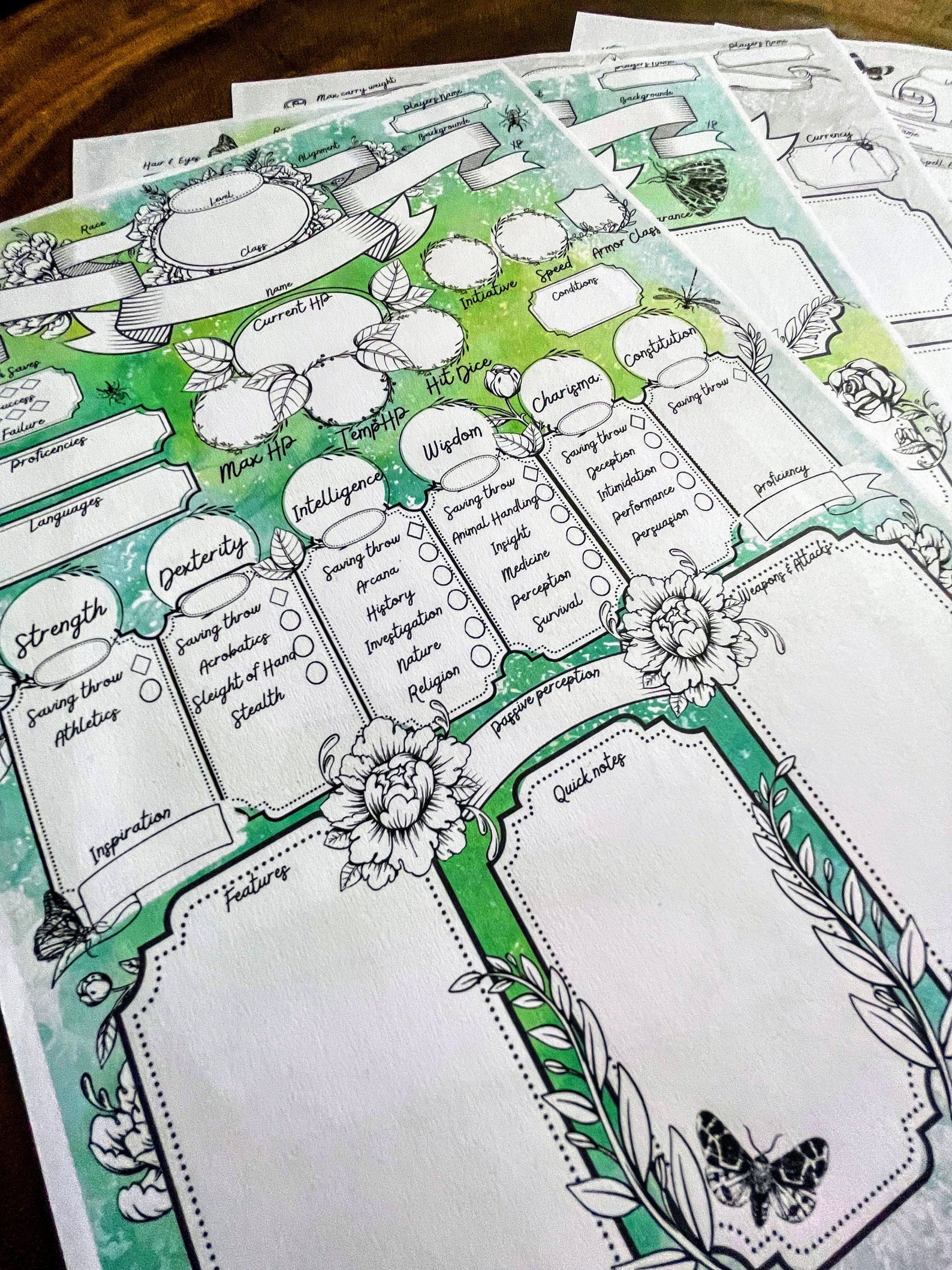 Dnd Printable Character Sheet Dnd Botanical Character Sheet - Etsy UK