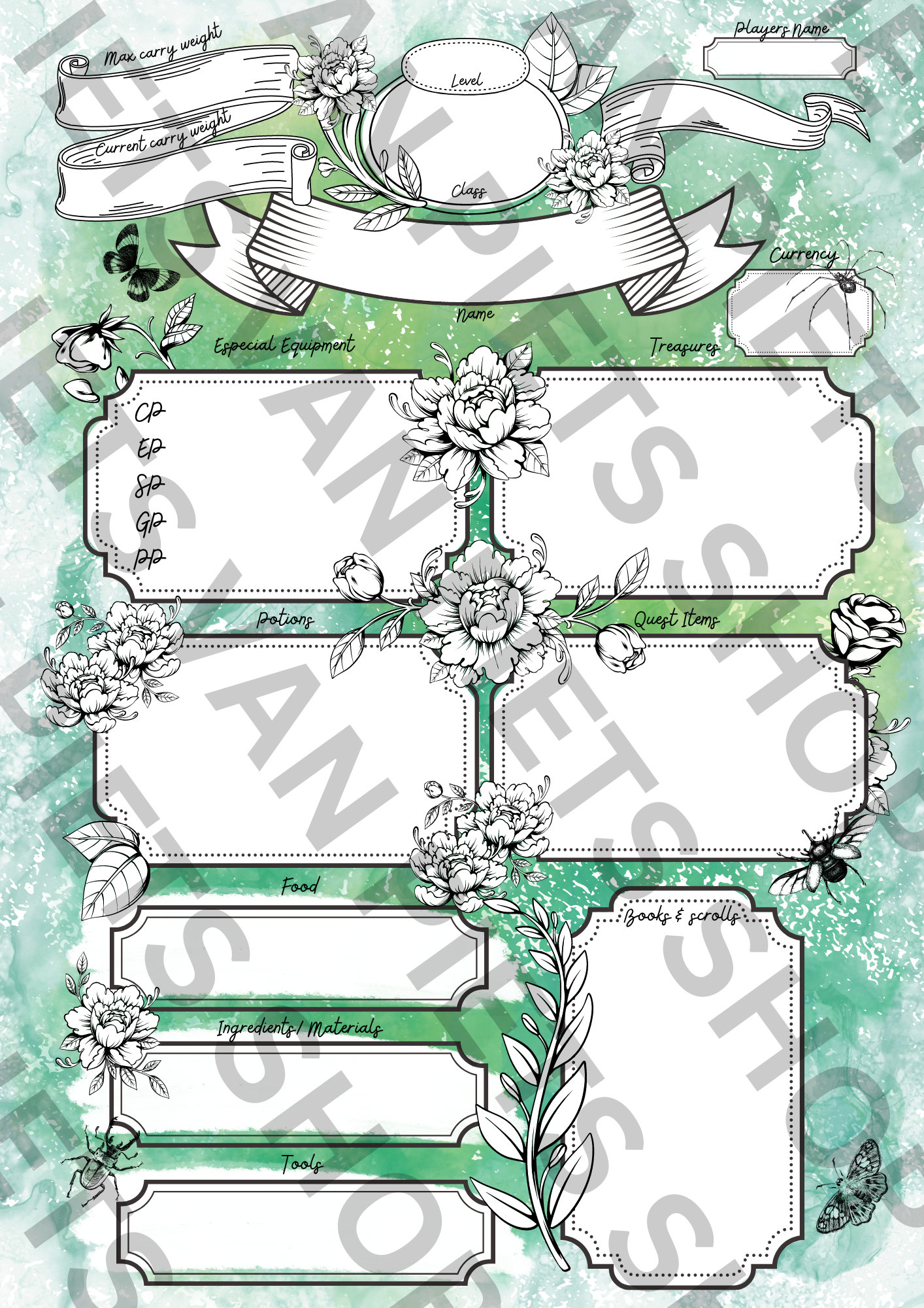 Dnd Printable Character Sheet Dnd Botanical Character Sheet - Etsy UK