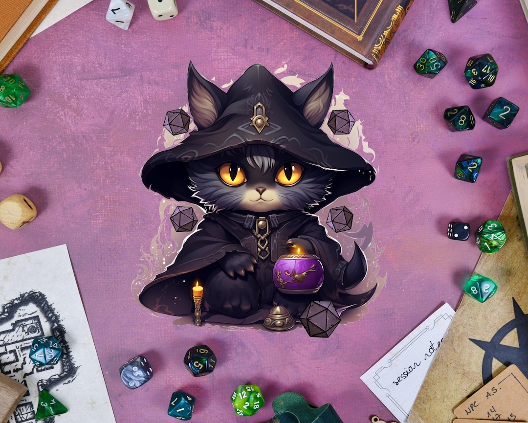 Dnd Sticker, Dnd Cat Sticker, Warlock Sticker, Cat Laptop Decal, DND ...
