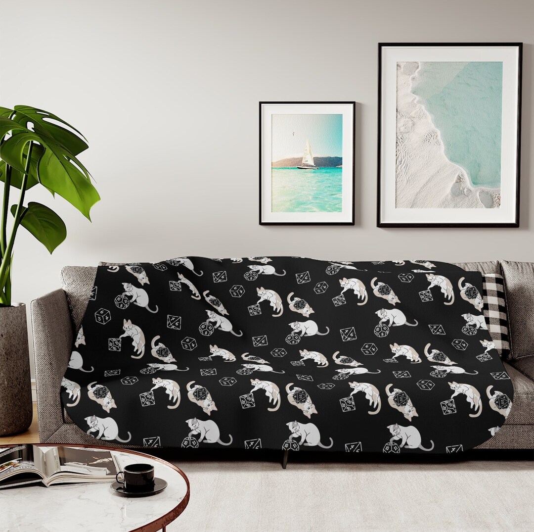 Dnd Cats and Dice Blanket, Dnd Sherpa Blanket, Dnd Cats Cover, Dnd Dice ...