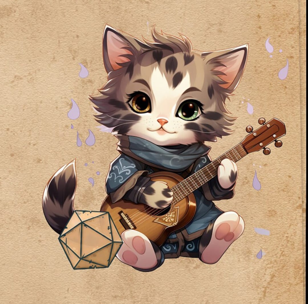 Dnd Bard Cat Stickers, Dnd Cat Decals, Dnd Cats Sticker Sheet, Dnd Cute ...