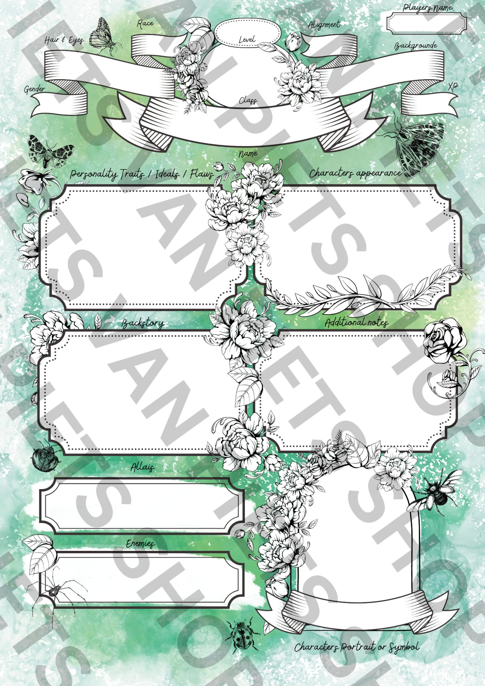 Dnd Printable Character Sheet Dnd Botanical Character Sheet - Etsy UK