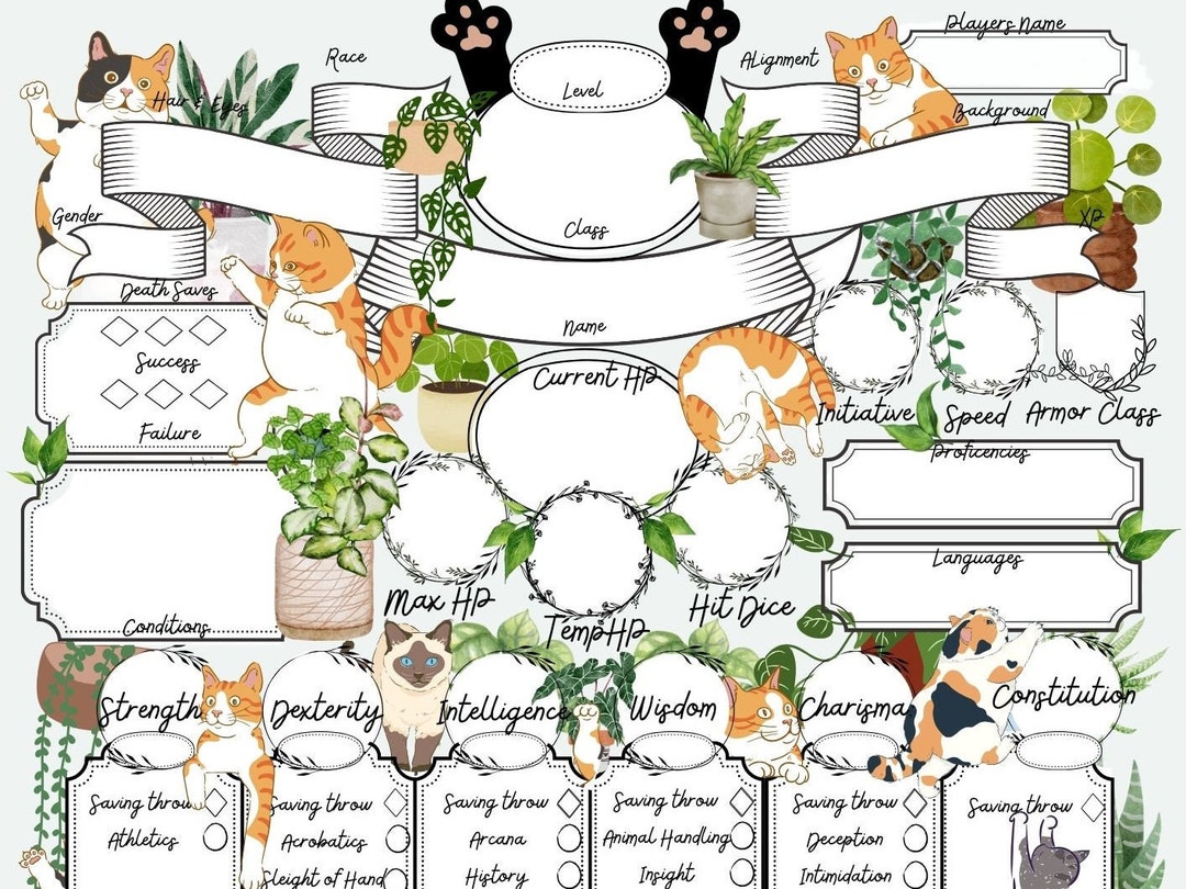 Dnd Character Sheet, Dnd Cats and Plants Character Sheet, Dnd Art, D&D ...