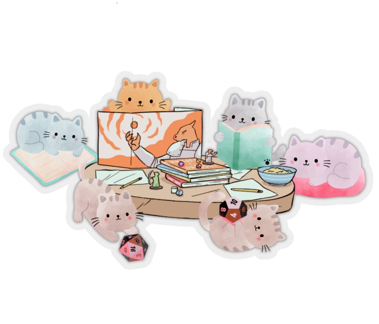 Cats Playing Dnd Sticker Dnd Stickers D20 Stickers Dnd - Etsy