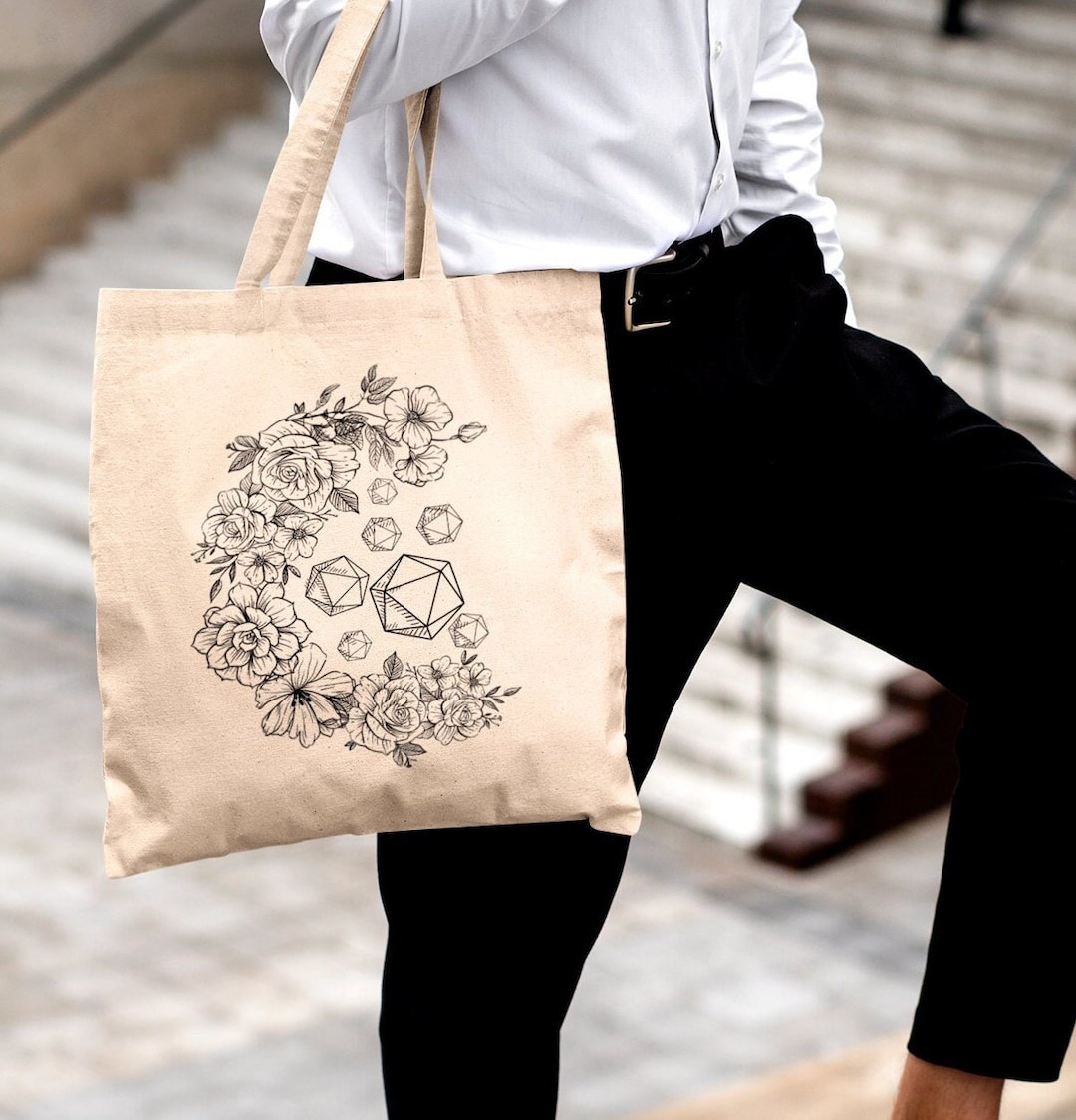 Dnd Tote Bag, Dnd Bag, Dnd D20 and Flowers Canvas Tote Bag, Dnd Cotton ...