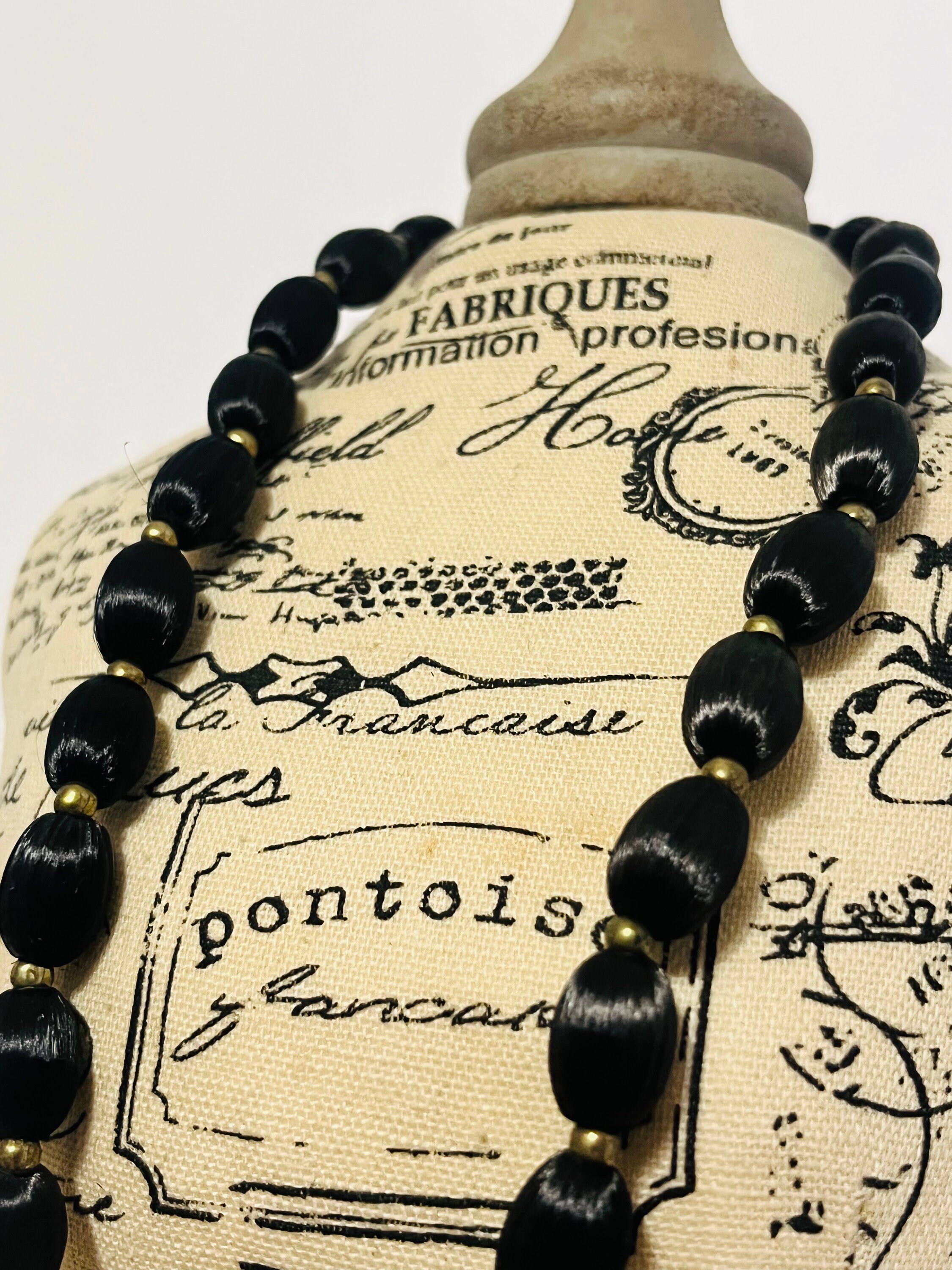 Vintage Black Silk Thread Wrapped Bead Necklace - Etsy