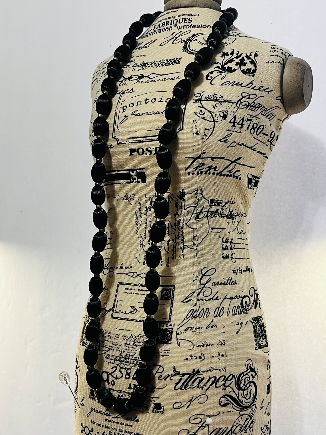 Vintage Black Silk Thread Wrapped Bead Necklace - Etsy