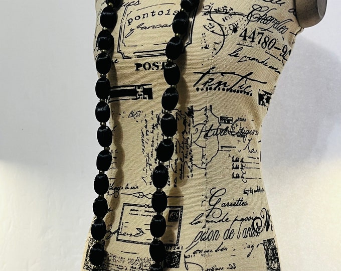 Vintage Black Silk Thread Wrapped Bead Necklace - Etsy
