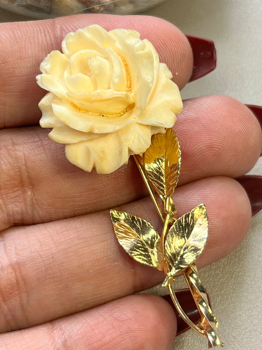 Vintage BURT CASSELL 12k GF Carved Bone Rose Brooch - Etsy