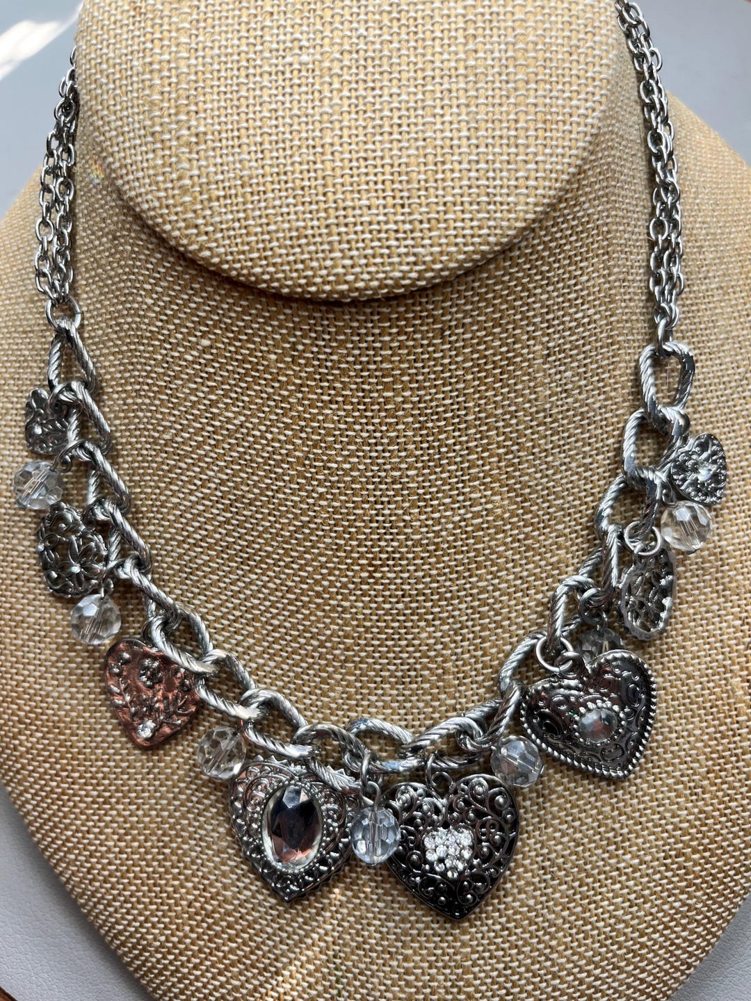 Vintage COOKIE LEE Silver Tone Heart Charm Necklace - Etsy