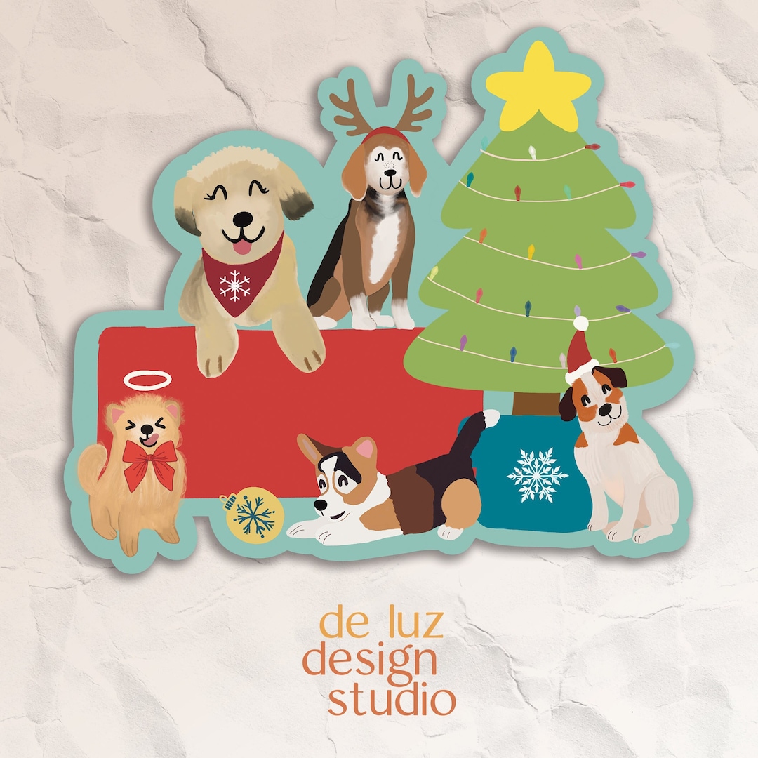 Christmas Dog Sticker Holiday Puppy Sticker Christmas - Etsy