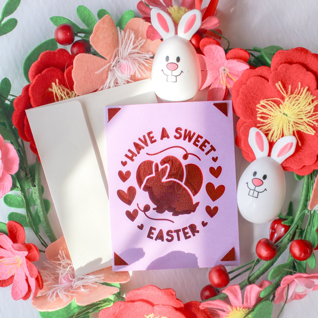 Easter Bunny Card Set | Lilac & Red Foil, Blank Inside - Etsy