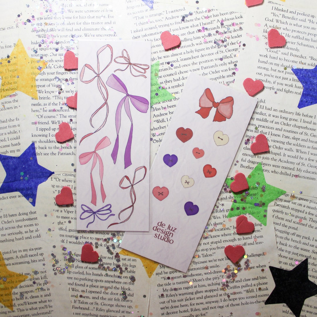 Coquette Ribbon Bookmark | Bows & Heart Buttons, Laminated - Etsy
