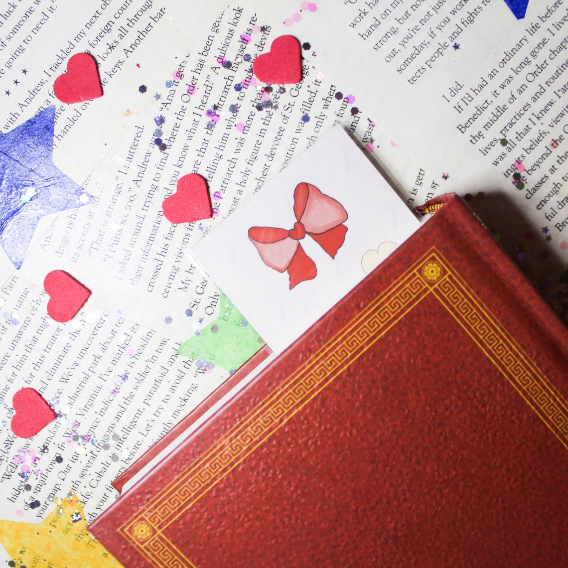 Coquette Bows & Heart Shaped Buttons Bookmark | Ribbon Bookmark| Pink ...