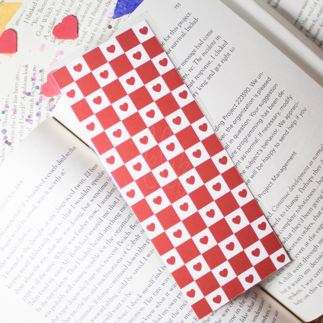 Checkered Red and White Heart Patterned Bookmark Laminated Bookmark ...