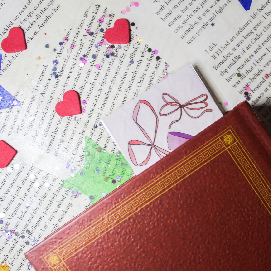 Coquette Bows & Heart Shaped Buttons Bookmark | Ribbon Bookmark| Pink ...