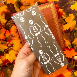 Skeleton and Grim Reaper Bookmark Gray and White Spooky Pattern ...