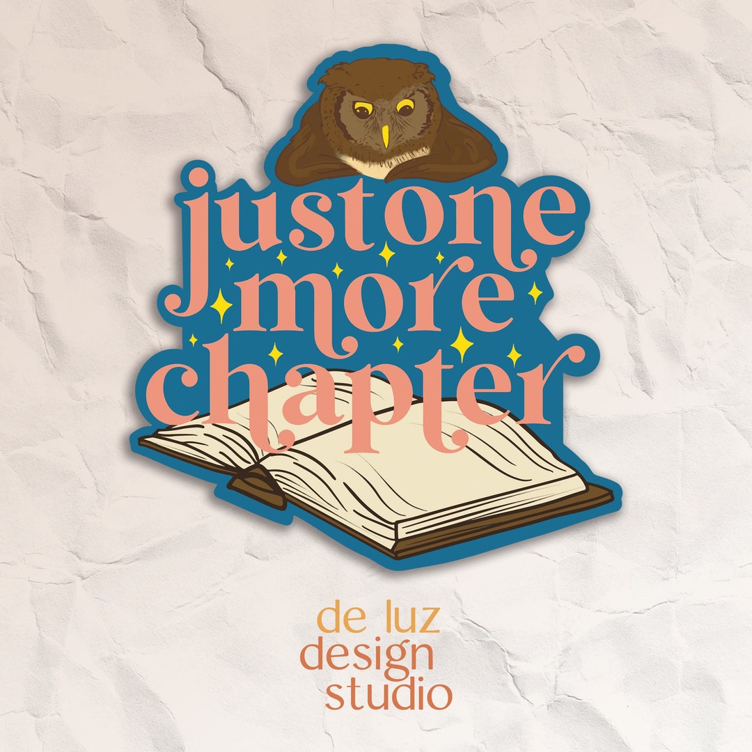 Just One More Chapter Sticker | Owl Reading Book Sticker | Bookworm ...
