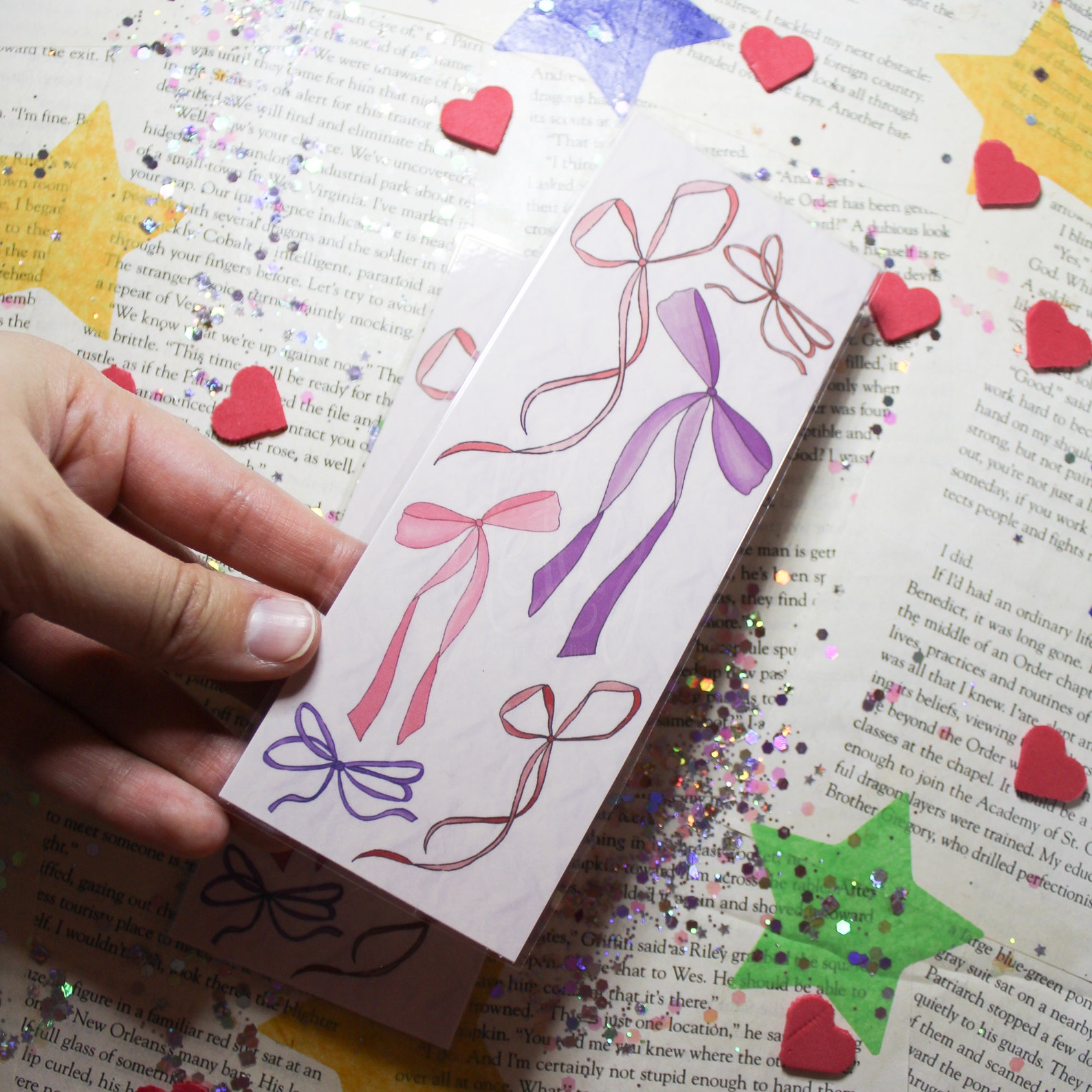 Coquette Bows & Heart Shaped Buttons Bookmark | Ribbon Bookmark| Pink ...