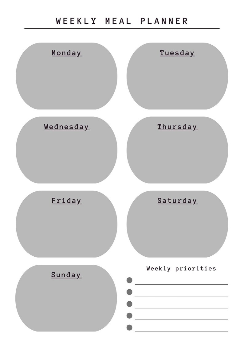 Minimalist Weekly Meal Planner Printable PDF Digital Download - Etsy