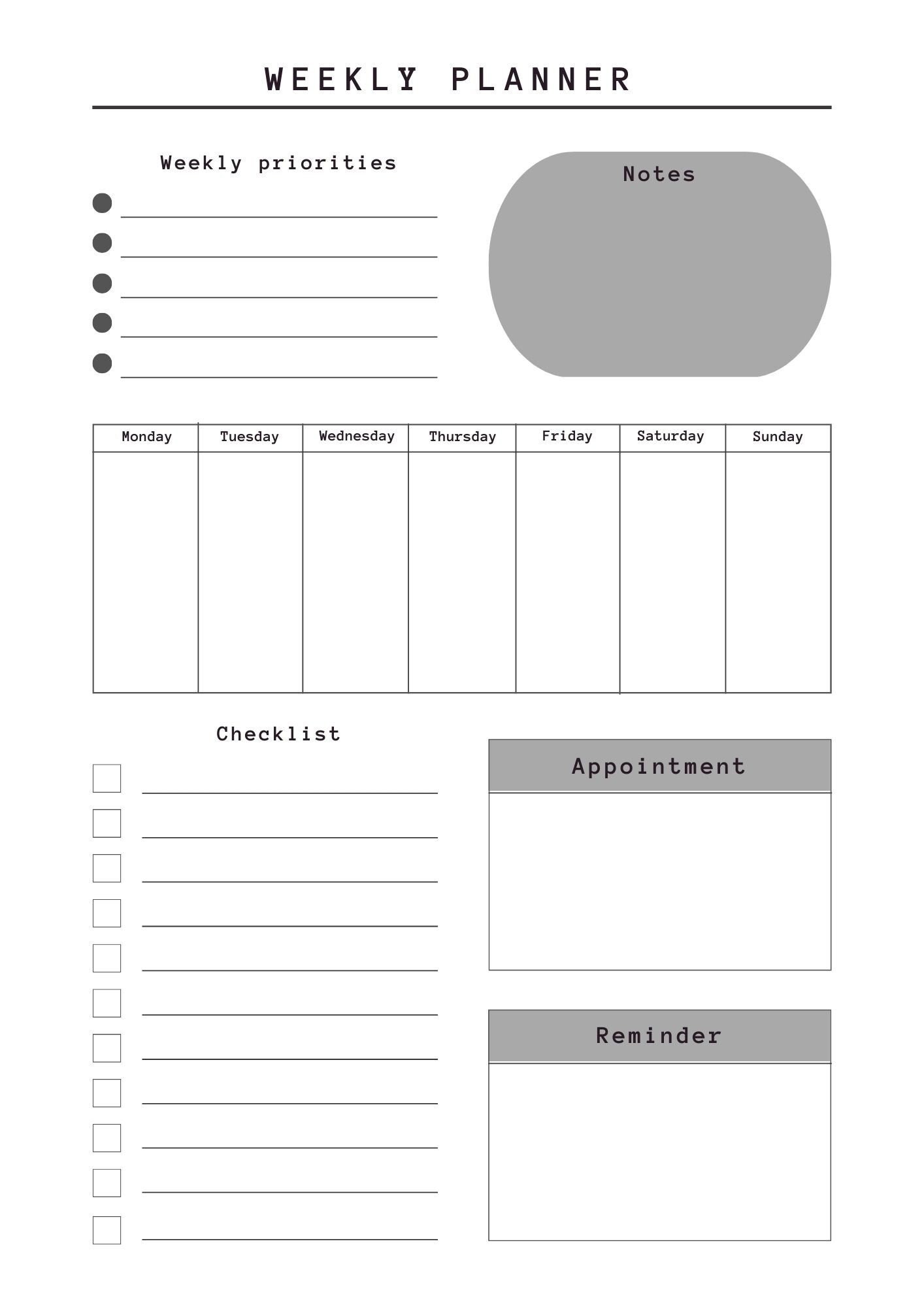 Minimalist Weekly Planner Printable PDF Digital Download - Etsy