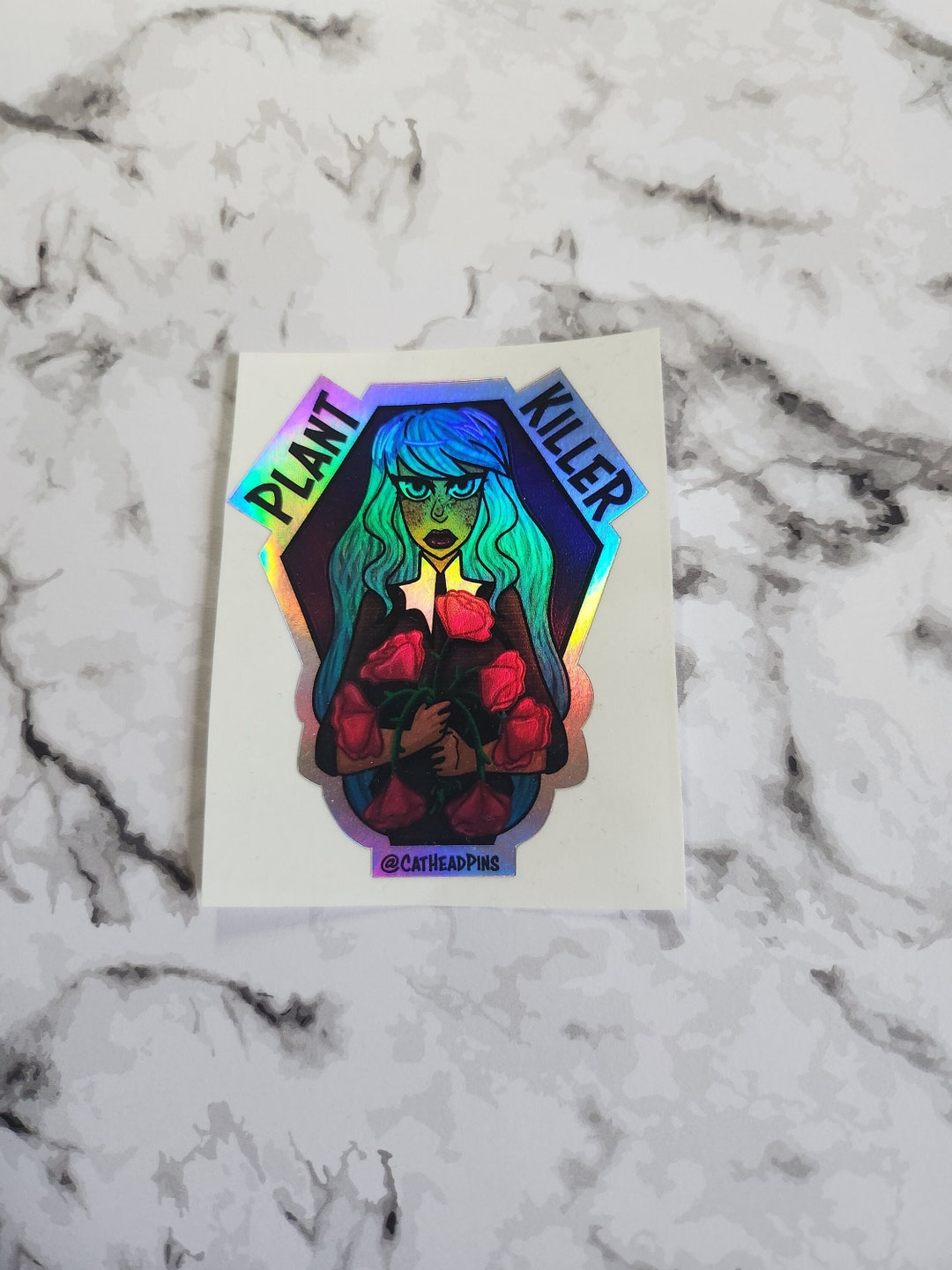 Holographic Goth Girl "plant Killer" Coffin Sticker Easy Peel Vinyl ...
