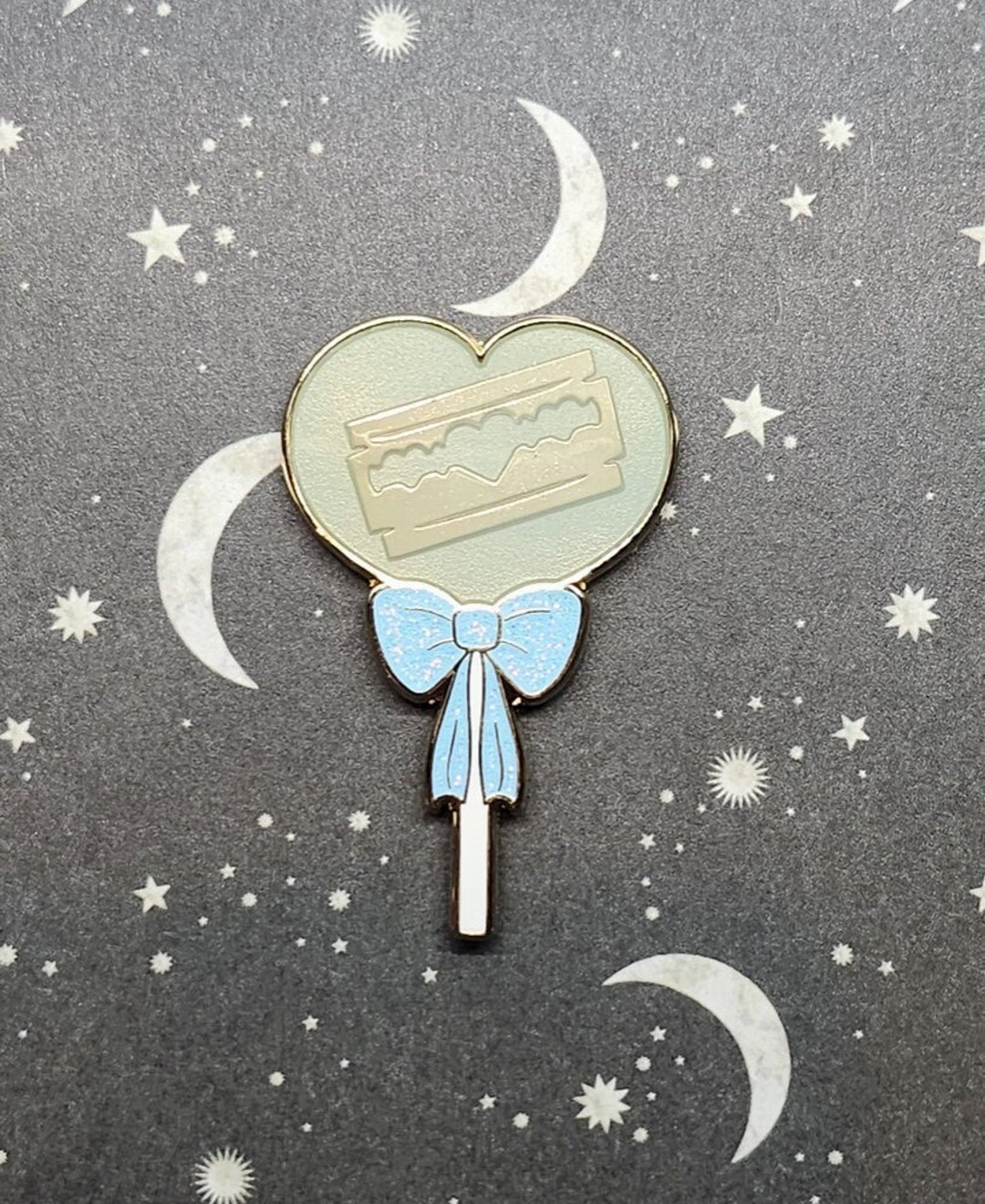 Razor Blade Pastel Blue Heart Lollipop Enamel Pin Original - Etsy