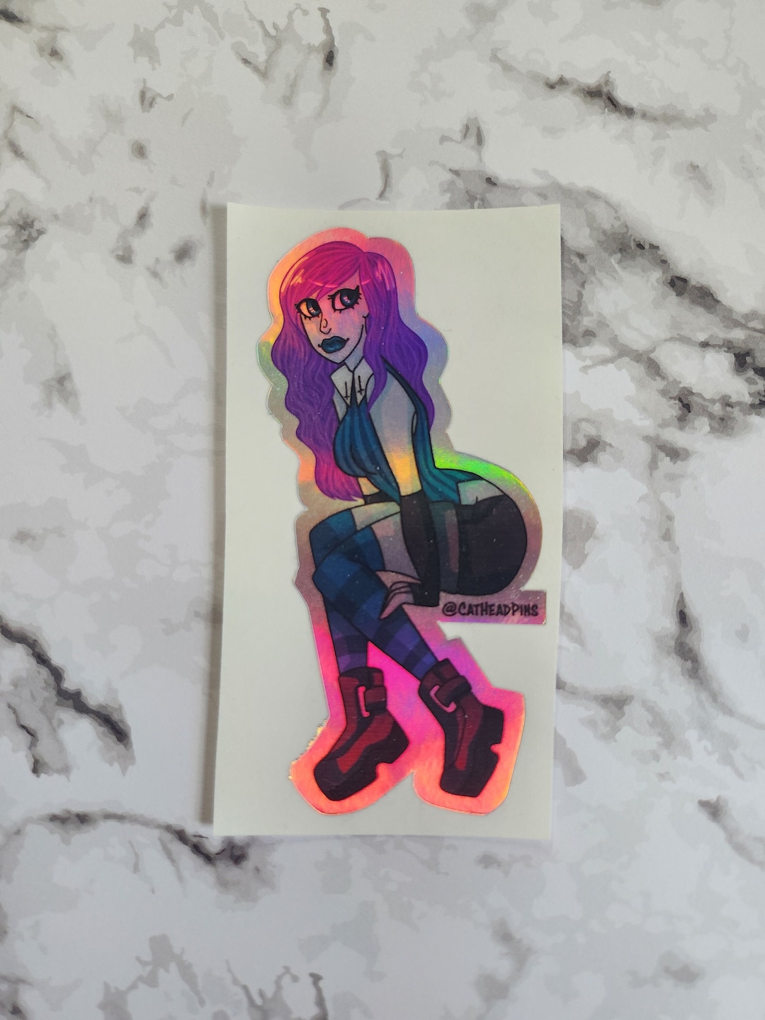 Goth Girl Holographic OC Art Sticker Easy Peel Vinyl Sticker - Etsy