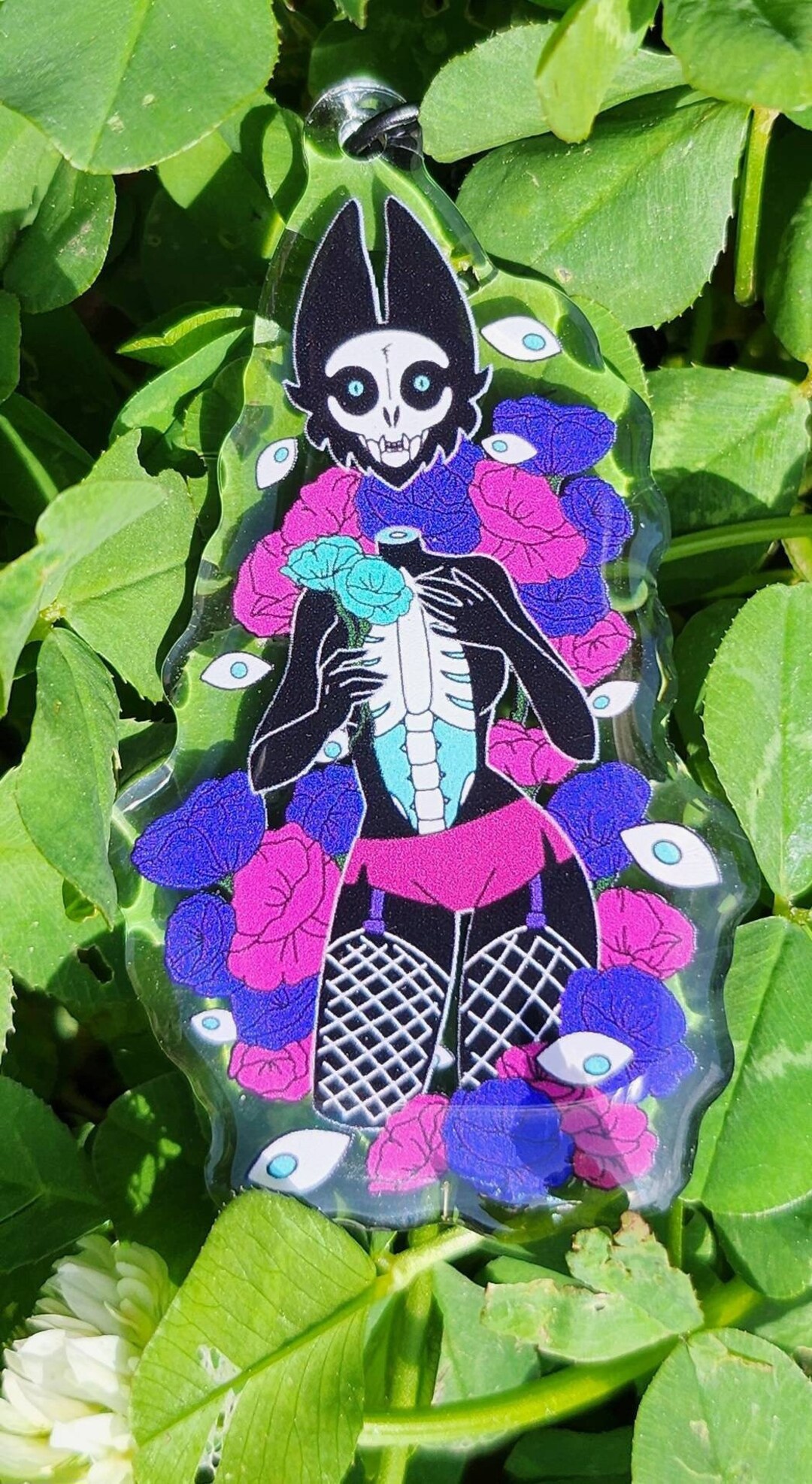 Cat Head Monster Girl OC Flowers and Rib Cage Acrylic Keychain - Etsy