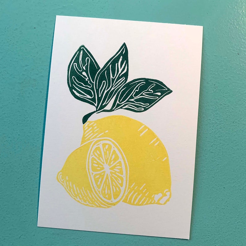 Lemon Linocut Print on Card Stock - Etsy