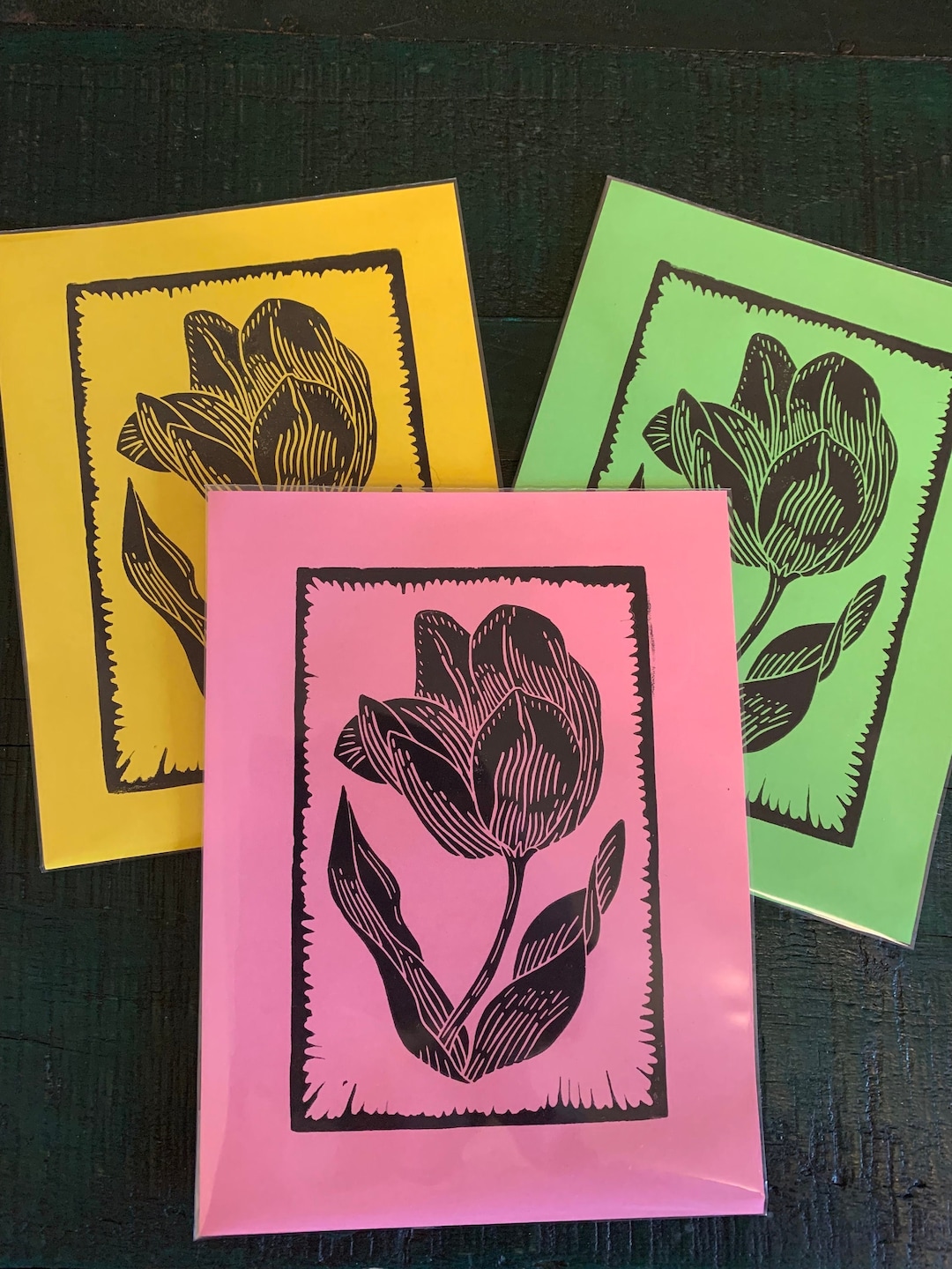 Tulip Linocut Print on Colored Paper - Etsy